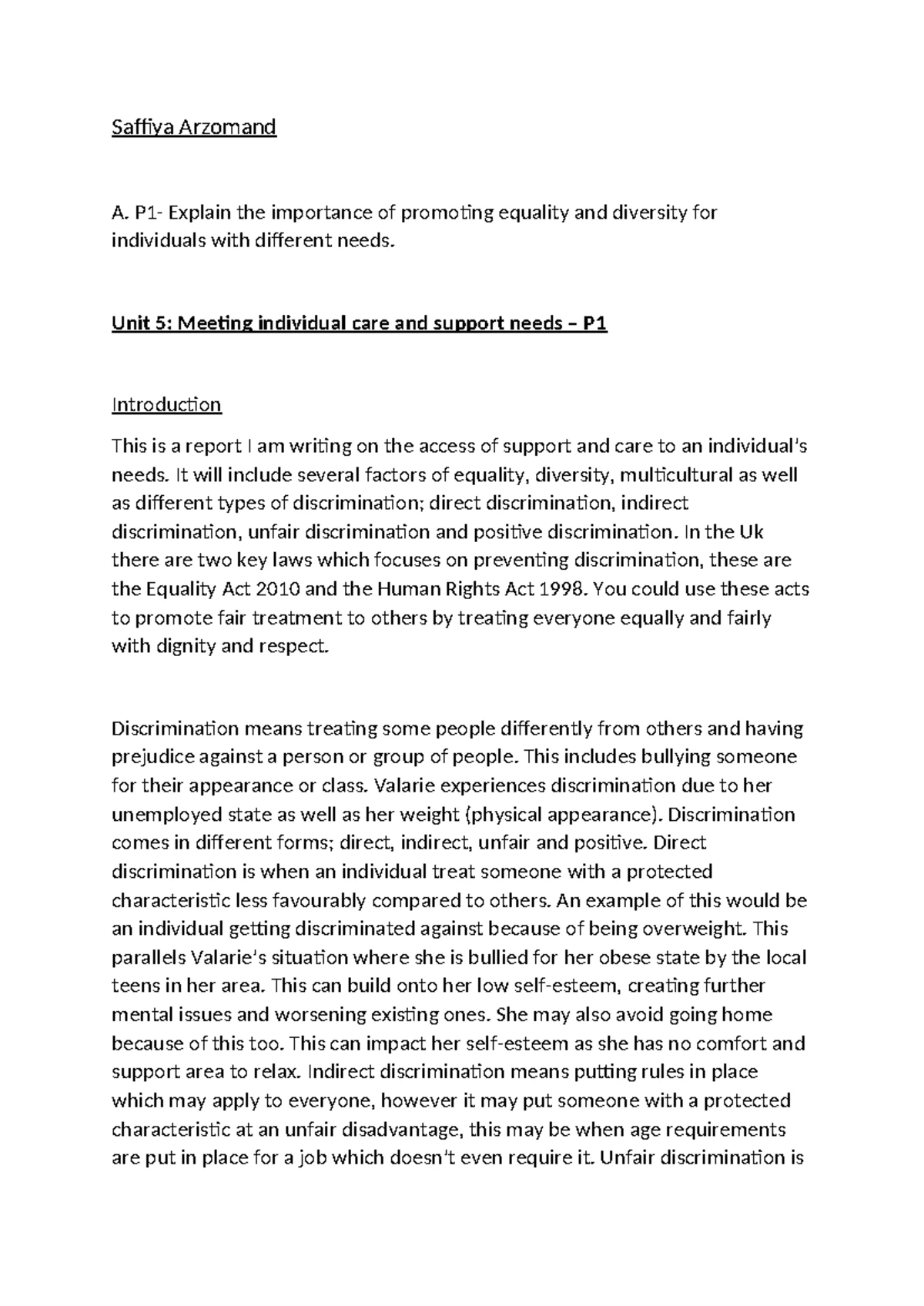 Unit 14 Assignment 1: Exploring Physiological Disorders & Care - Studocu