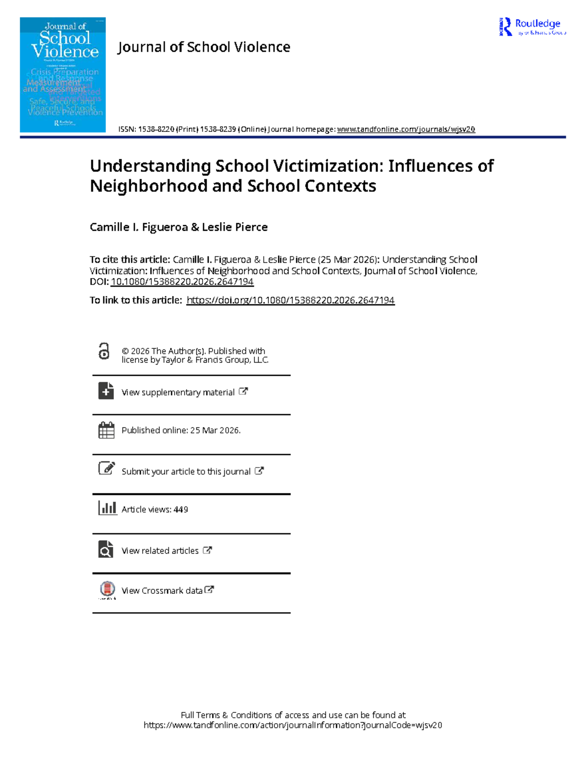 Understanding School Victimization: Neighborhood & School Contexts ...