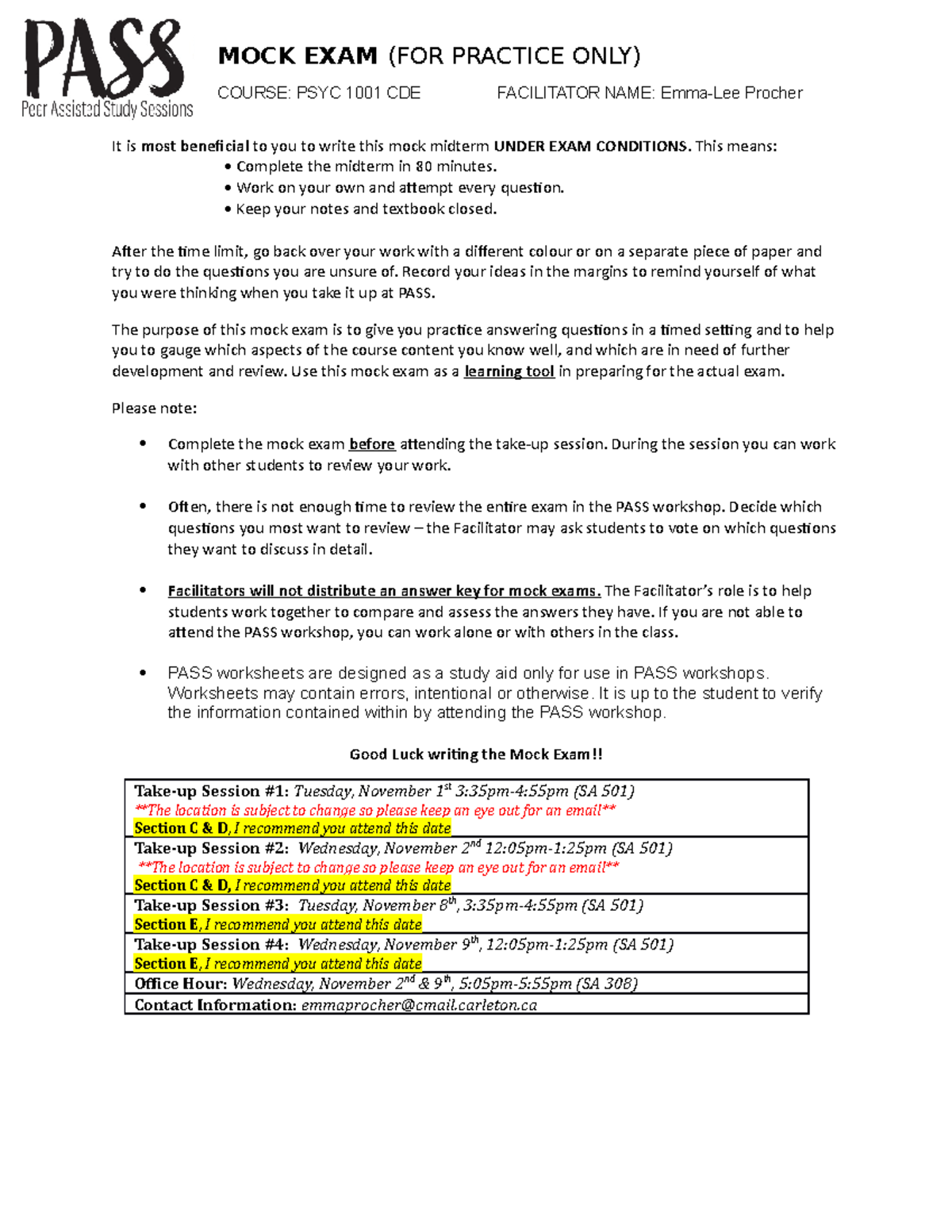 PSYC 1001 CDE - Mock Midterm 2 - It is most beneficial to you to write ...