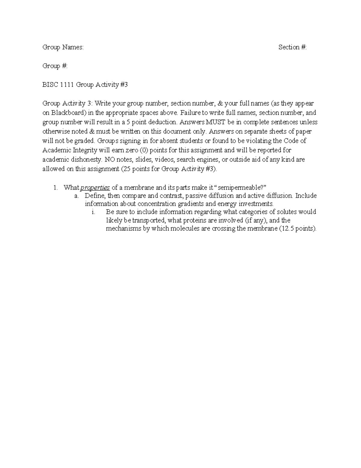Blank Group Activity 3 - xxx - Group Names: Section #: Group #: BISC ...