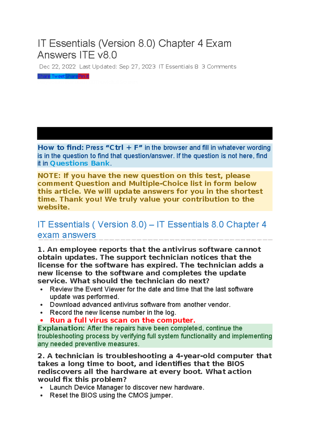 IT Essentials (ITE v8) Chapter 4 - Exam Notes & Solutions - Studocu