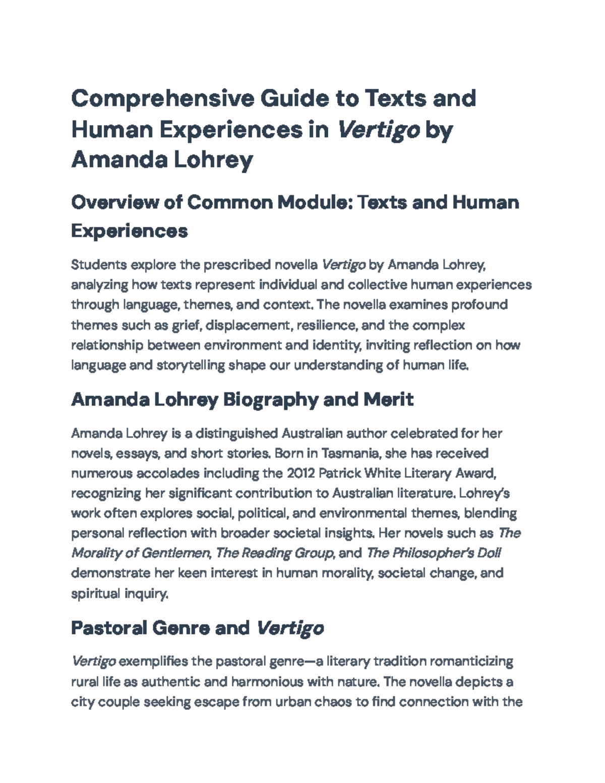 Comprehensive Study Guide: Texts & Human Experiences in Vertigo (ENG101 ...