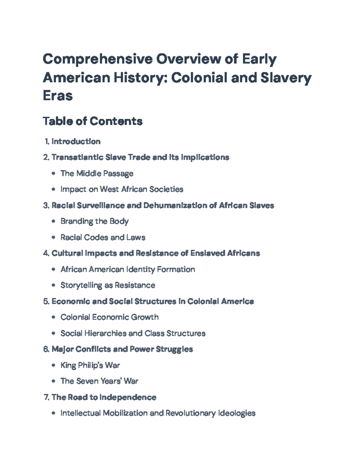 COLS 101: Overview of Early American History and the Impact of Slavery ...