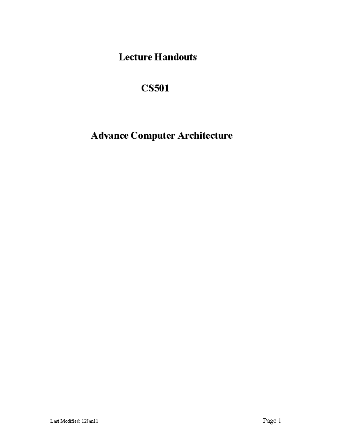 CS501 Advanced Computer Architecture Lecture Notes and Handouts - Studocu