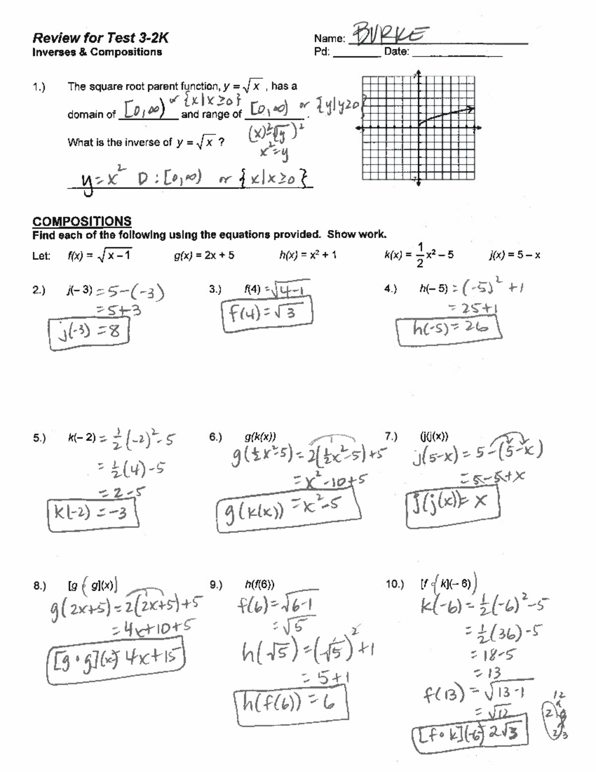 Review for Test 3-2 Composition of Functions & Inverses (21-22 ...