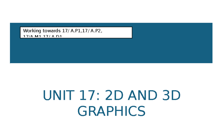 Unit 17: 2D and 3D Graphics Overview - A.P2, A.D1 Assignment 1 - Studocu