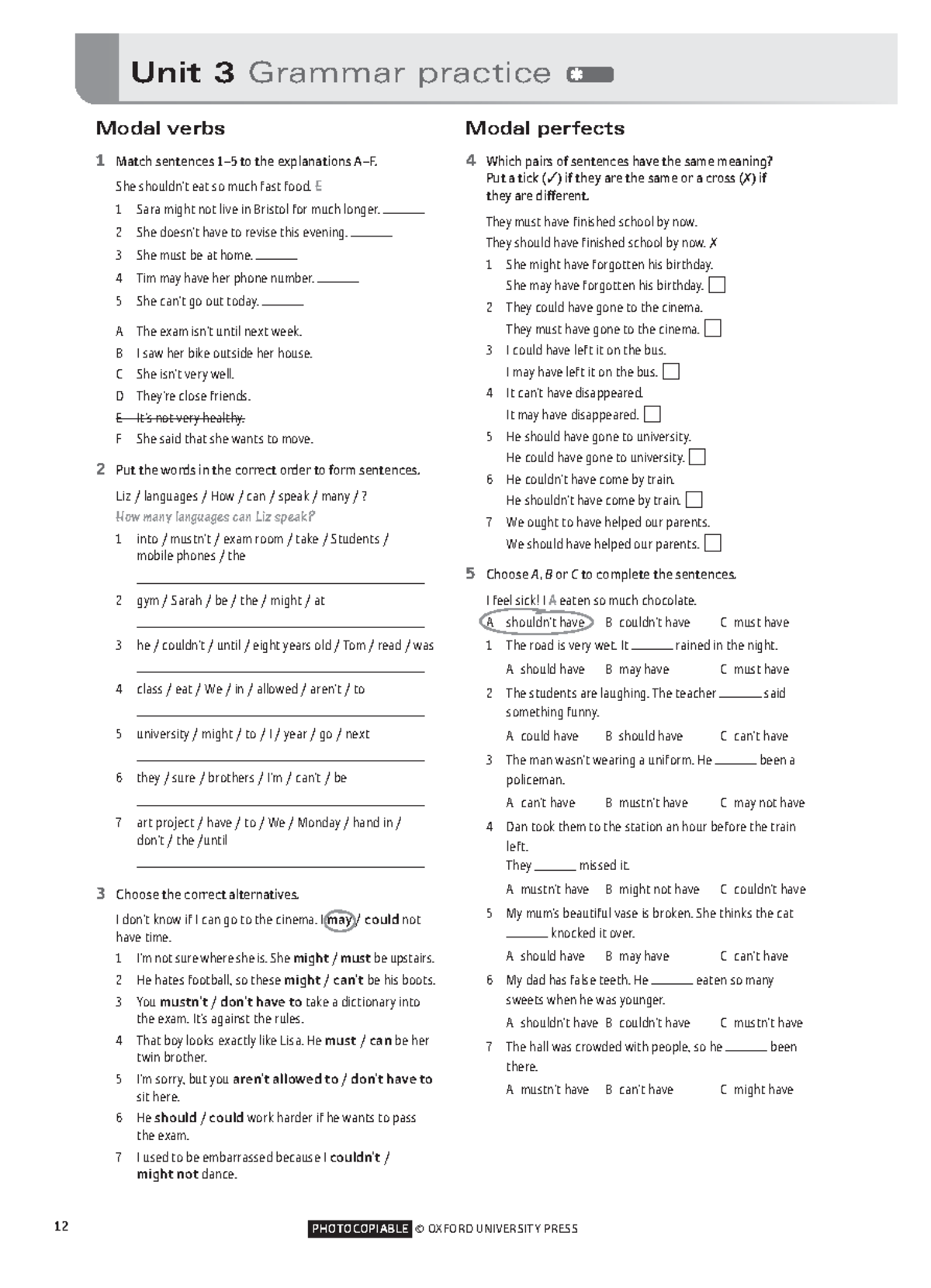 Unit-3-grammar 1 - EJERCICIOS - Unit 3 Grammar practice PHOTOCOPIABLE ...