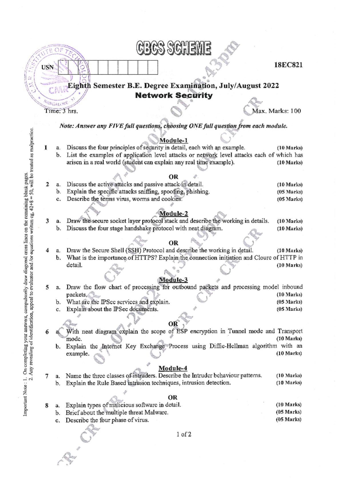 18EC821 June-2022 - Network Security Exam Questions and Answers - Studocu