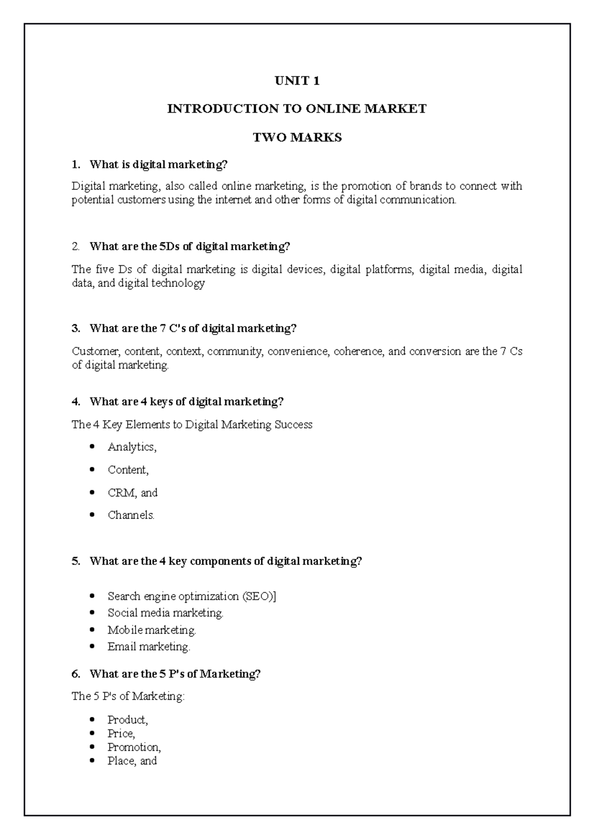 Digital Marketing Q&A: Understanding Key Concepts and Strategies - Studocu