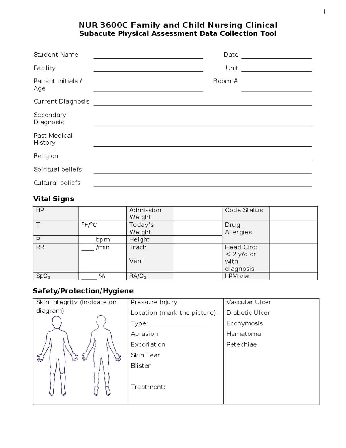 NUR 3600C Family and Child Nursing Clinical Assessment Tool - Studocu
