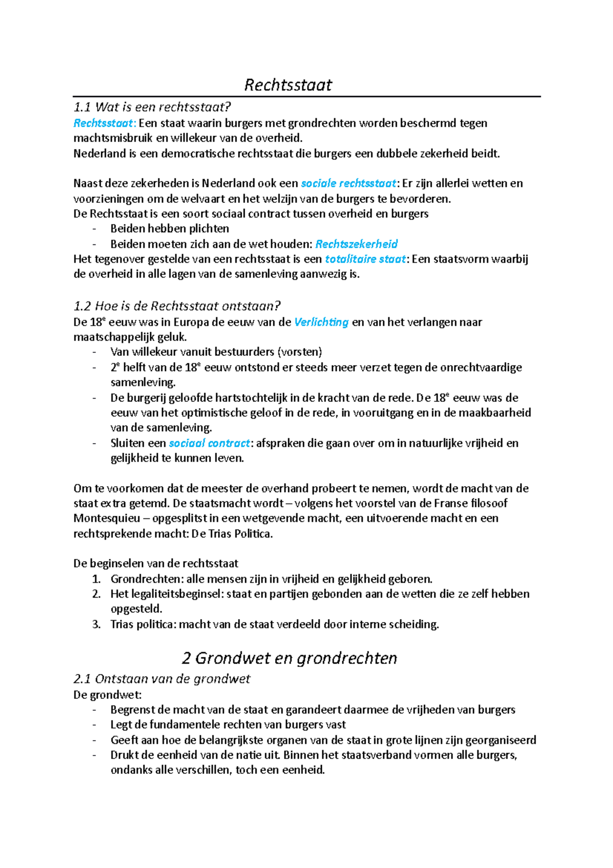Rechtsstaat: Samenvatting Hoofdstuk 1 voor 4 vwo Studenten - Studeersnel
