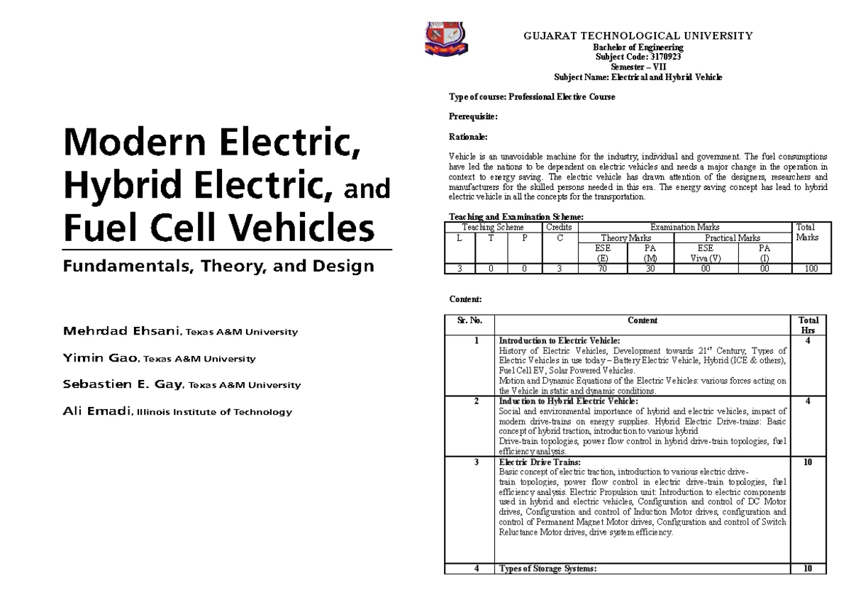 Hybrid and Electric Vehicles (HEV) - Module 3 Lecture Notes - Studocu