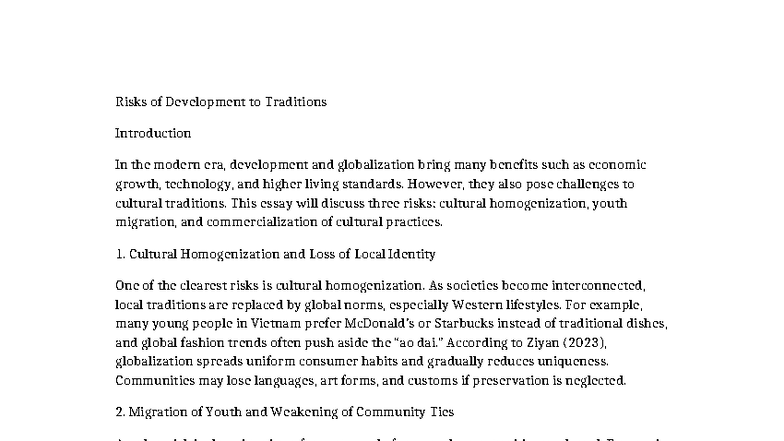 Risks of Development to Traditions: Cultural Impacts and Challenges ...