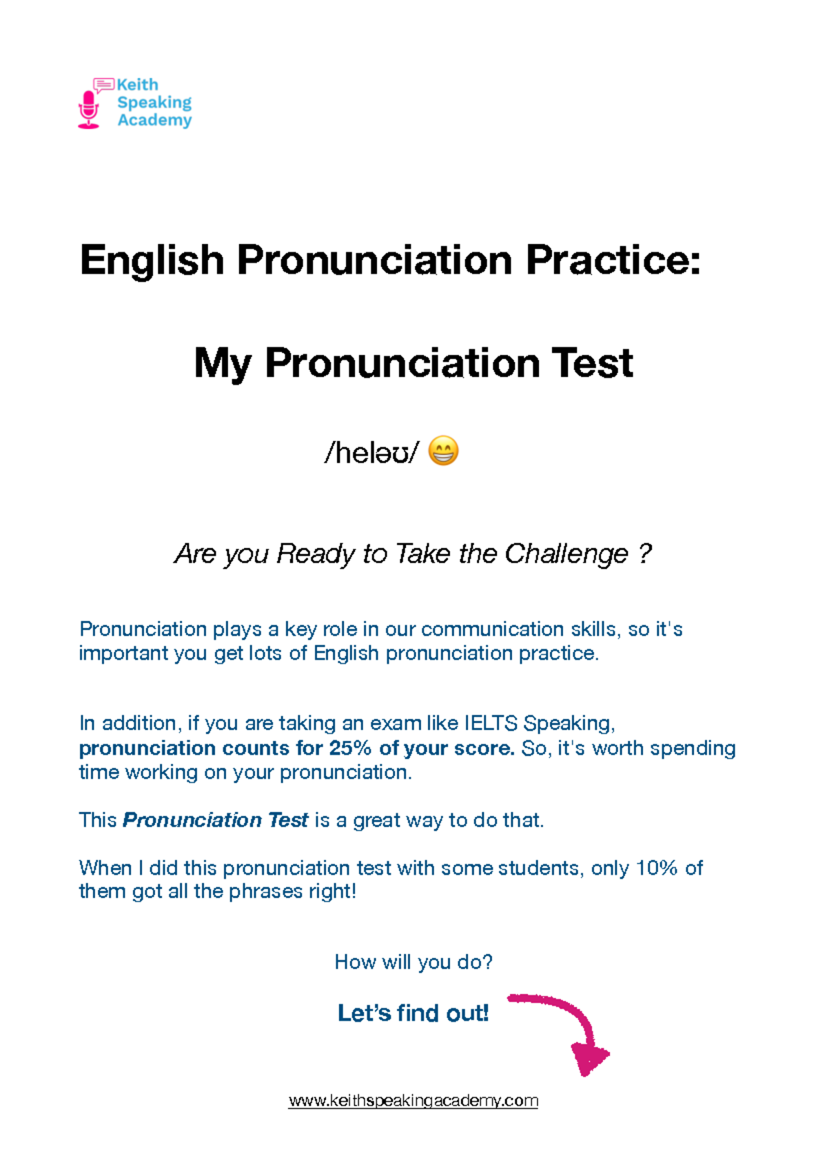 Pronunciation Test PDF - English Pronunciation Practice: My ...