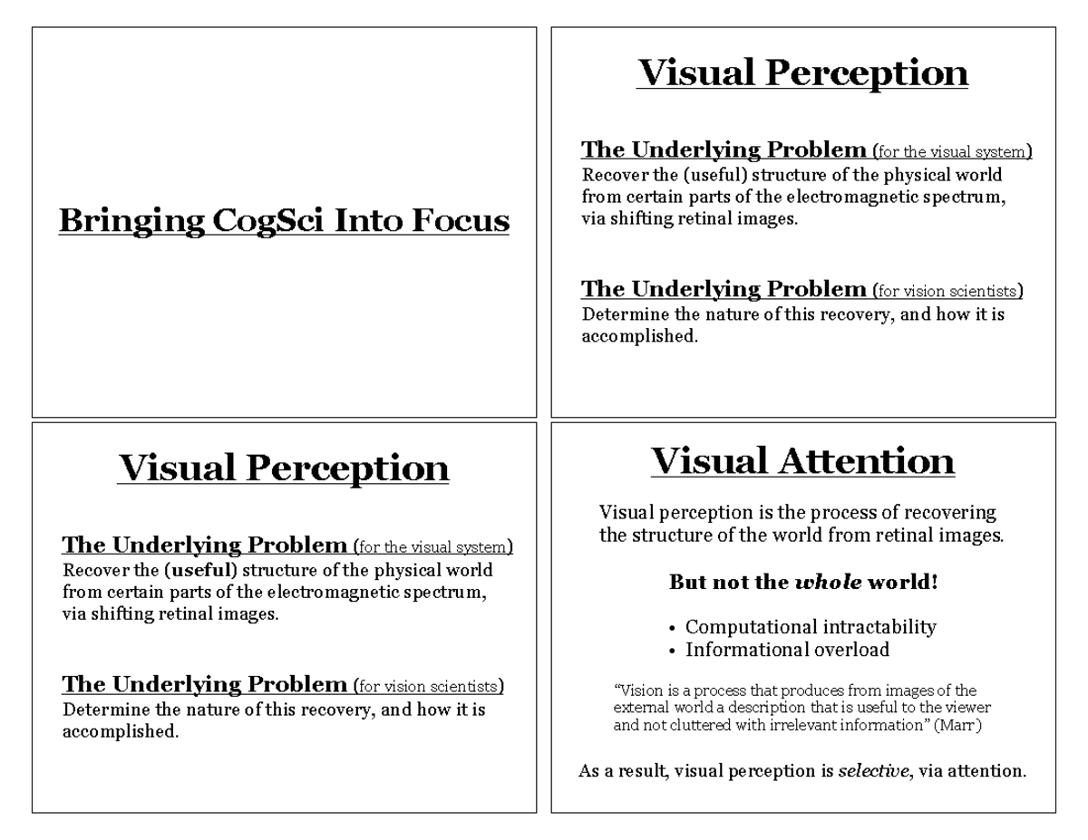 Lecture on Visual Perception and Attention in Cognitive Science - Studocu