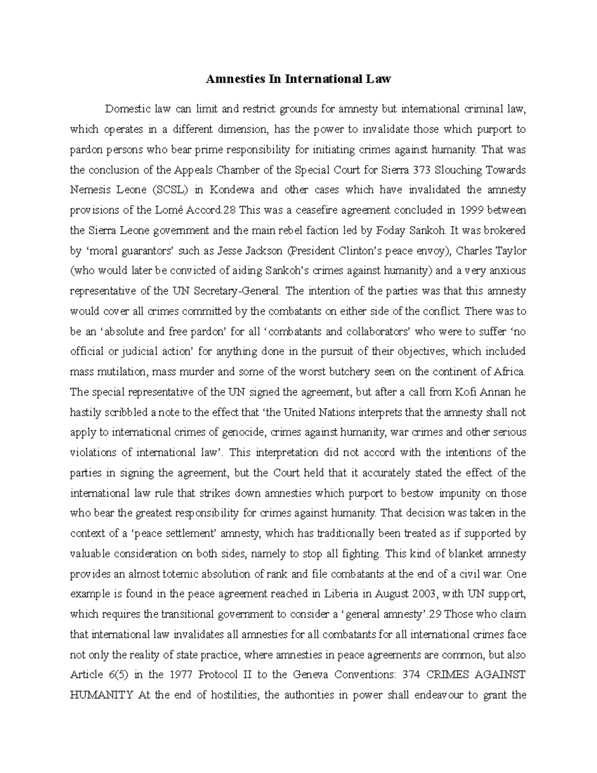 Amnesties in International Law: A Critical Examination of Their ...
