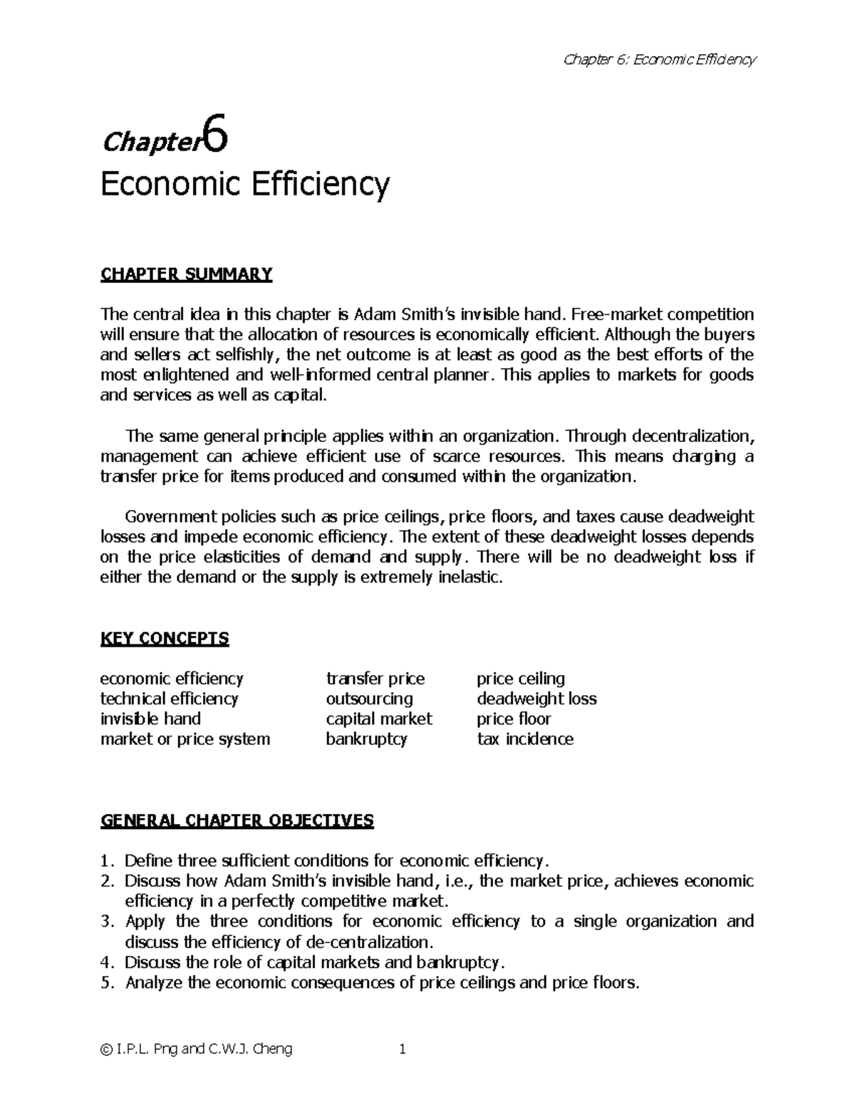 Study Guide Chapter 6 - Chapter 6 Economic Efficiency CHAPTER SUMMARY ...