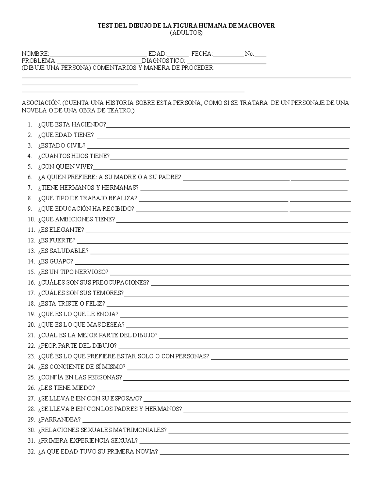 Test del Dibujo de la Figura Humana de Machover para Adultos - Studocu
