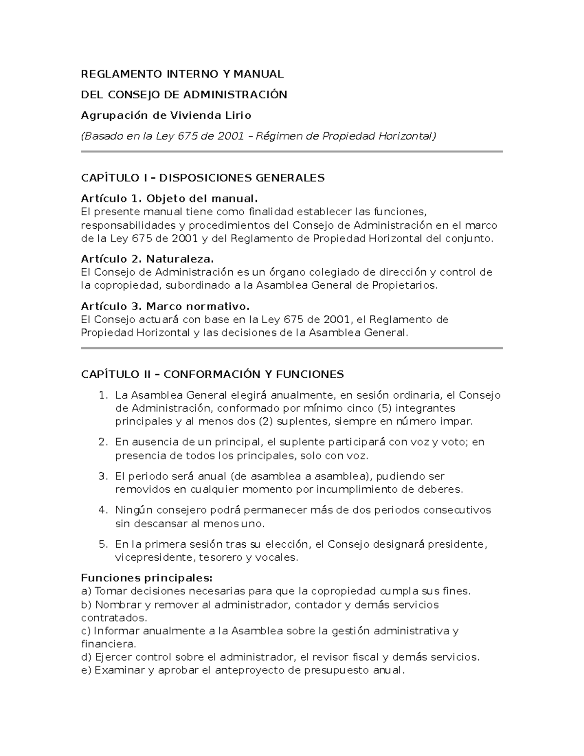 Reglamento Interno y Manual del Consejo de Administración - Agrupación de - Studocu