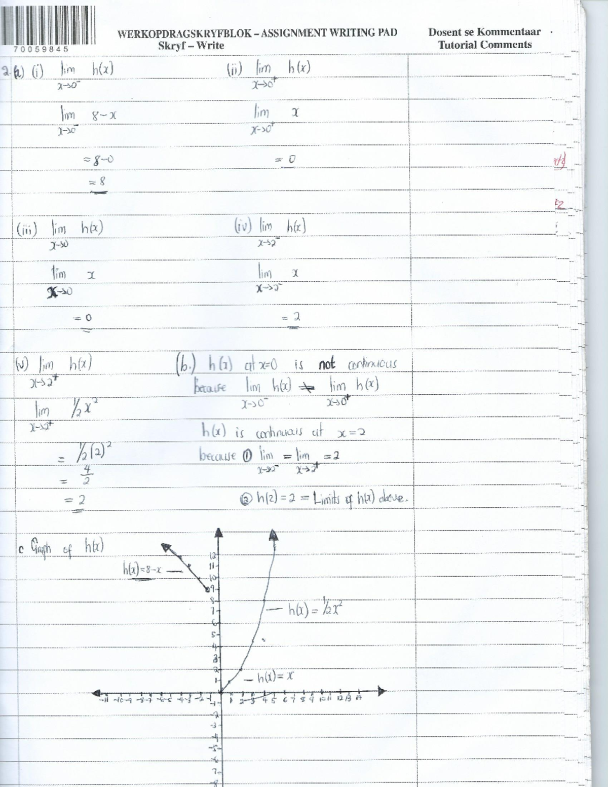 70059845 Assignment Writing Pad: Limits and Continuity Tutorial - Studocu