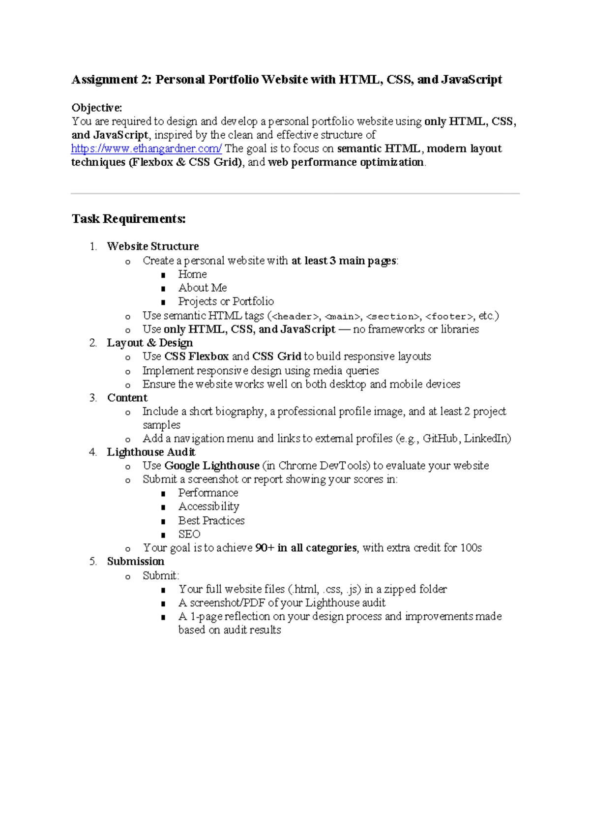 Assignment 2: Personal Portfolio Website Development with HTML, CSS, JS ...