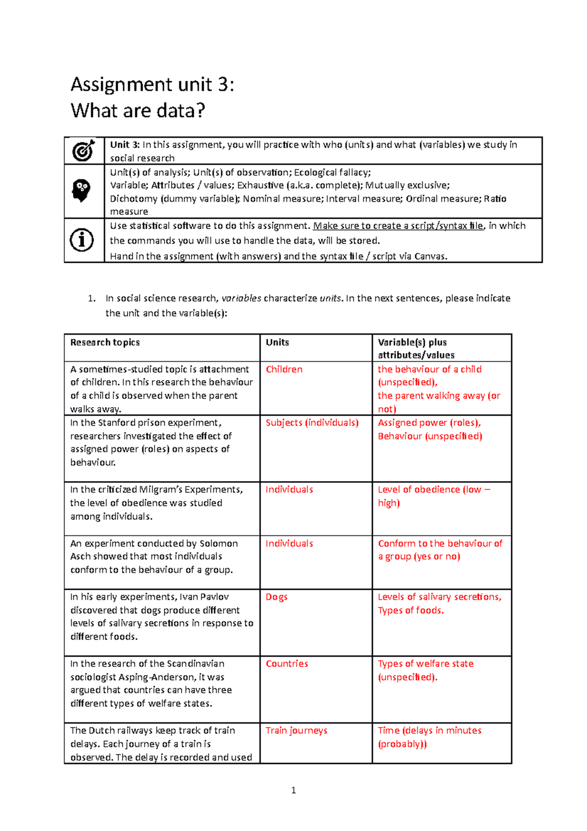 Unit 3 - Assignment with answers - Assignment unit 3: What are data ...