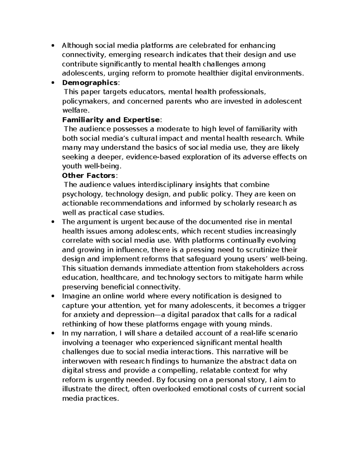 Position Paper Pre-Writing: Social Media's Impact on Adolescent Mental ...