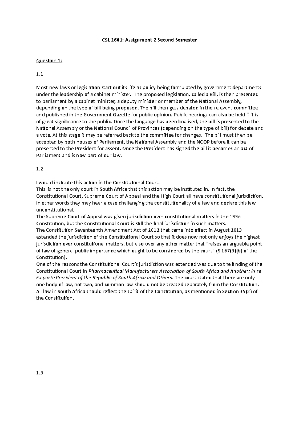 CSL 2601: Assignment 2 Analysis of Constitutional Law Issues - Studocu