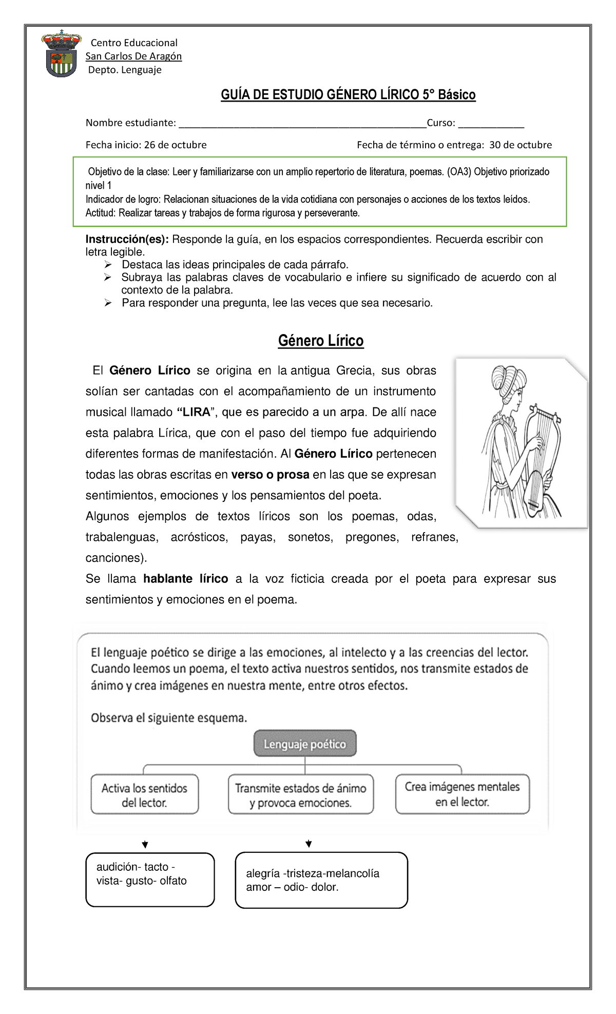 5° Basico Lenguaje Guia de estudio Genero Lirico - Centro Educacional ...