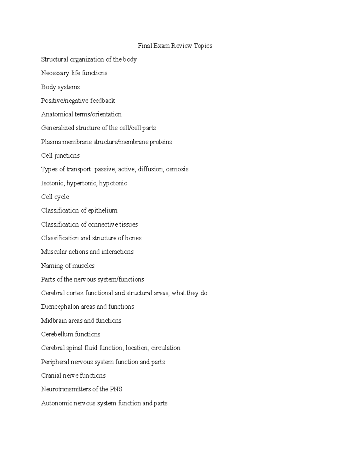 Final Exam Review: Human Anatomy and Physiology - Studocu