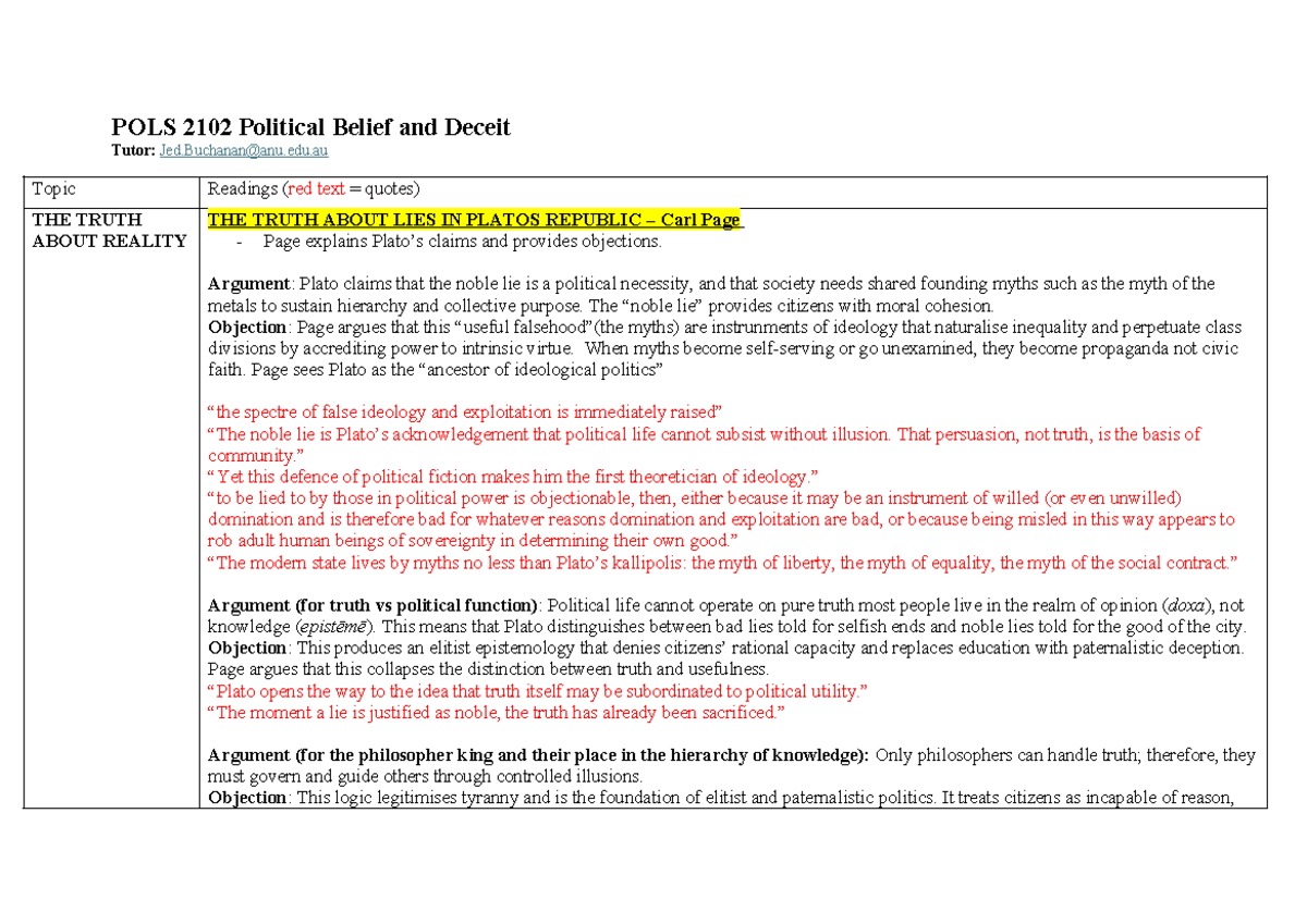 POLS 2102 Final Exam Notes: Political Belief and Deceit Analysis - Studocu