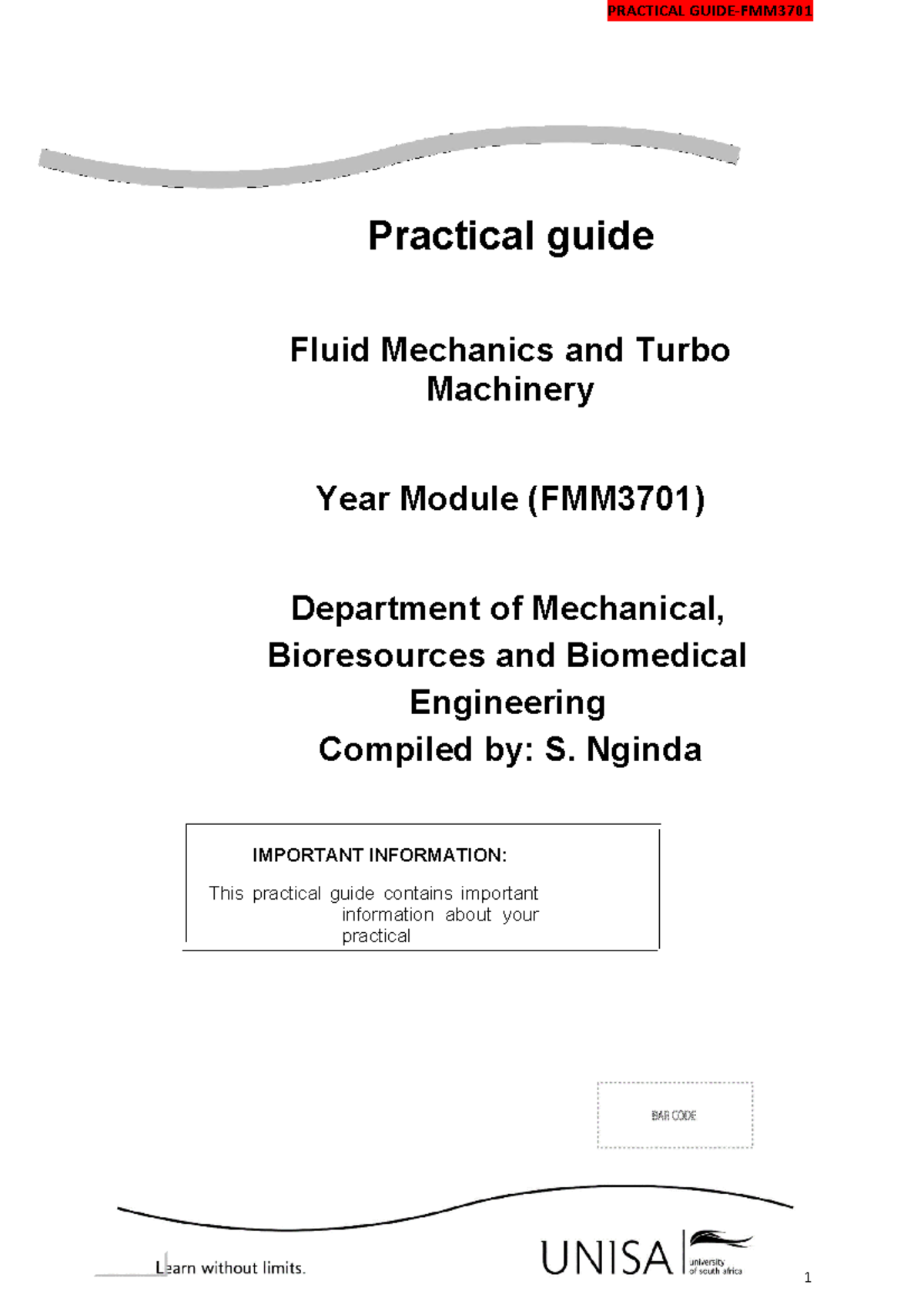Practical Guide to Fluid Mechanics and Turbo Machinery (FMM3701) - Studocu
