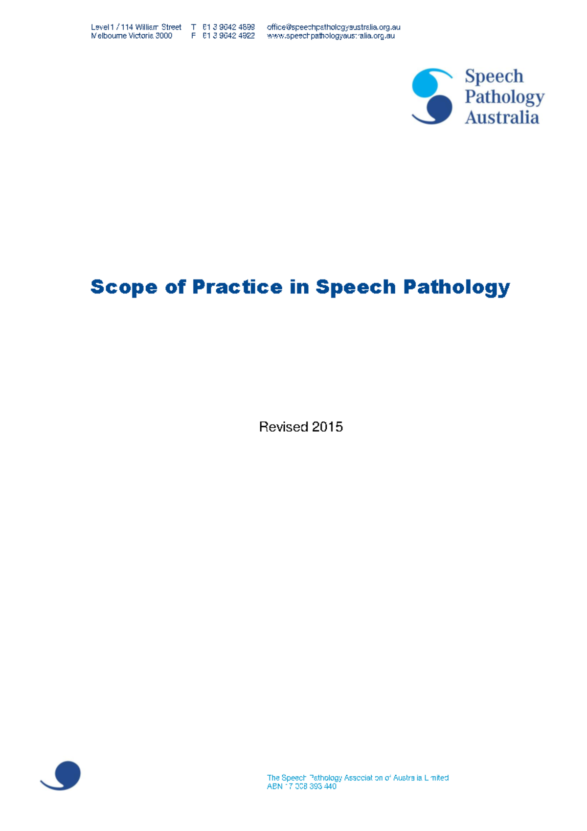 2015 0720 - Scope of Practice in Speech Pathology - Final Document ...