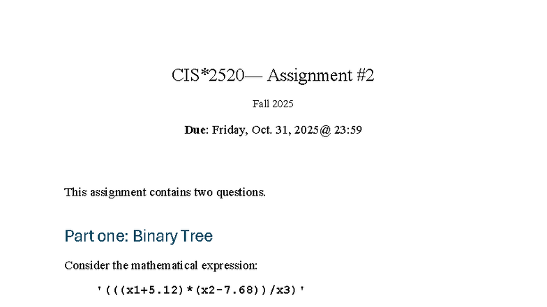 A2-2025: Assignment 2 - Binary Trees and Heaps Programming Tasks - Studocu