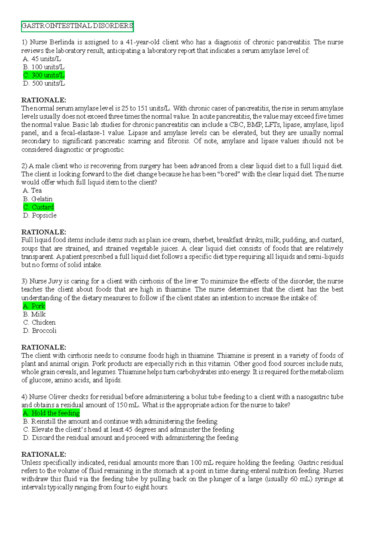 Gastrointestinal Disorders (PART I-NL): Key Nursing Insights and ...