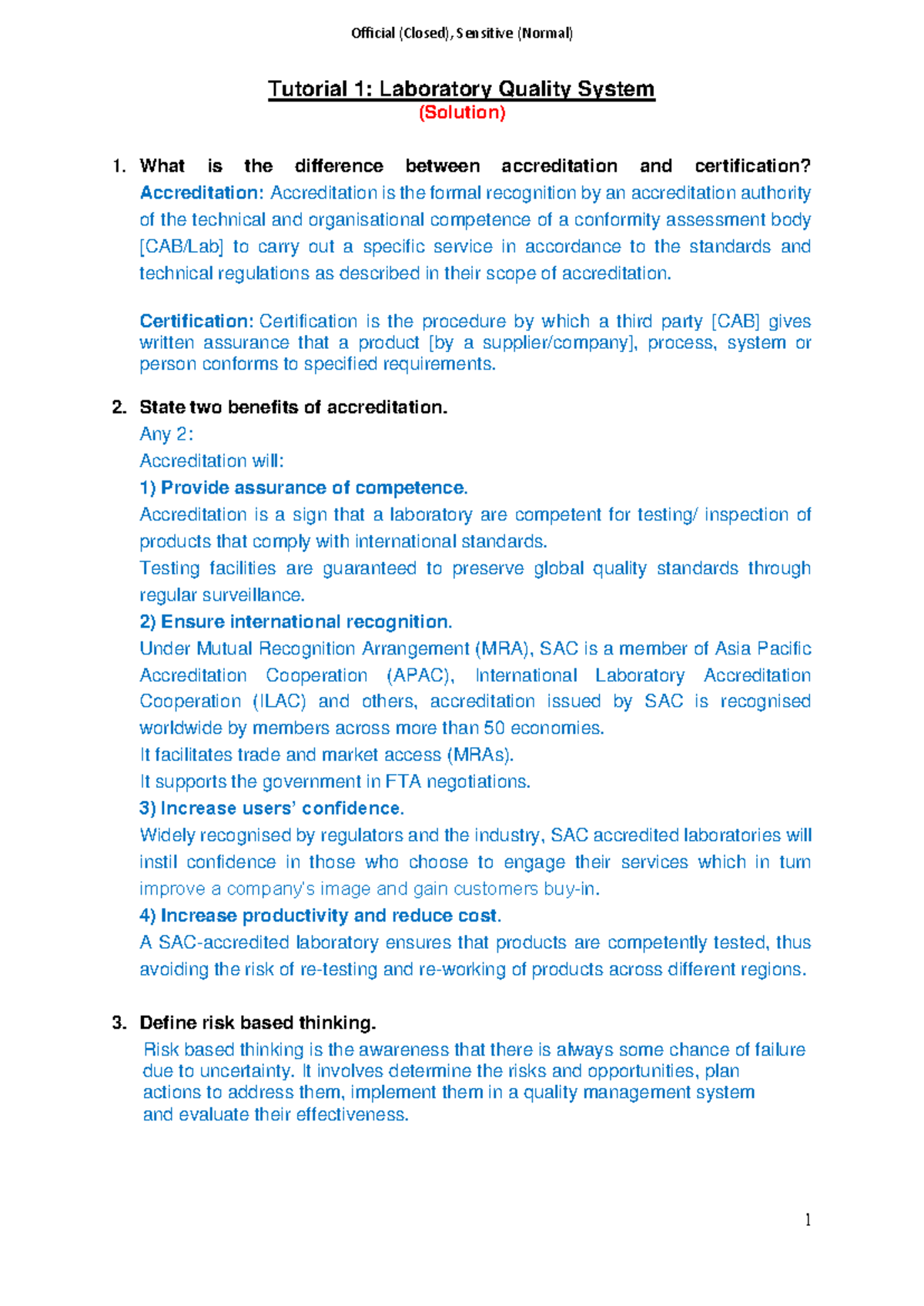 Tu 1 LQS Solution: Accreditation, Certification & MRA Explained - Studocu