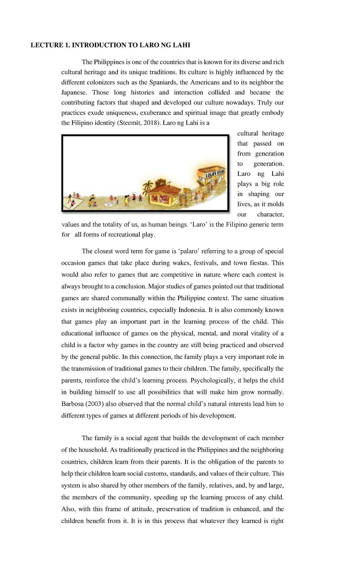 Lecture 1: Overview of Laro ng Lahi and Filipino Cultural Games - Studocu