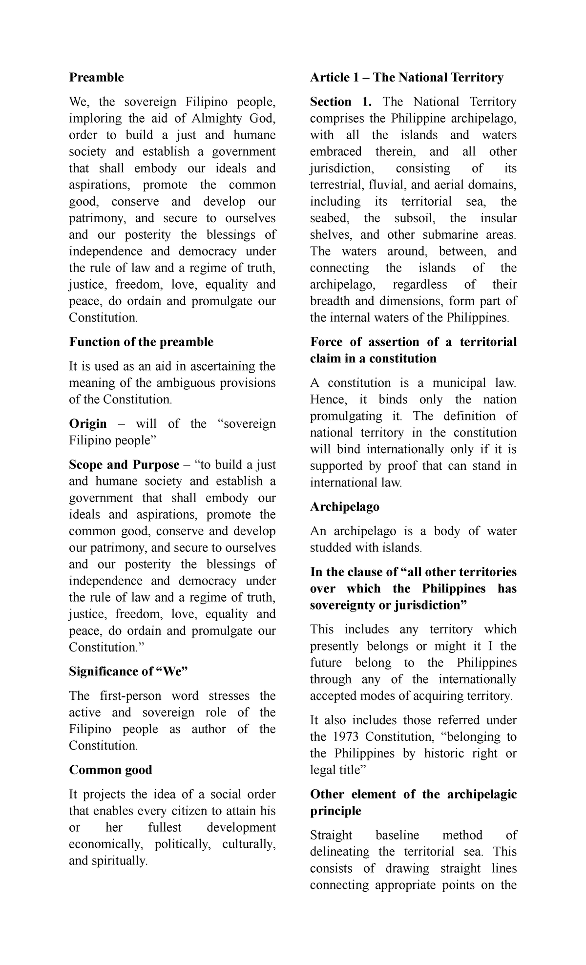 Constitutional Review: Preamble & Articles 1-5 (Consti 1) - Studocu