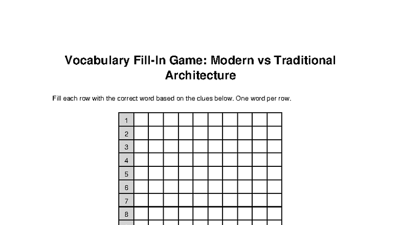 Architecture Vocabulary Game: Modern vs Traditional Fill-in - Studocu