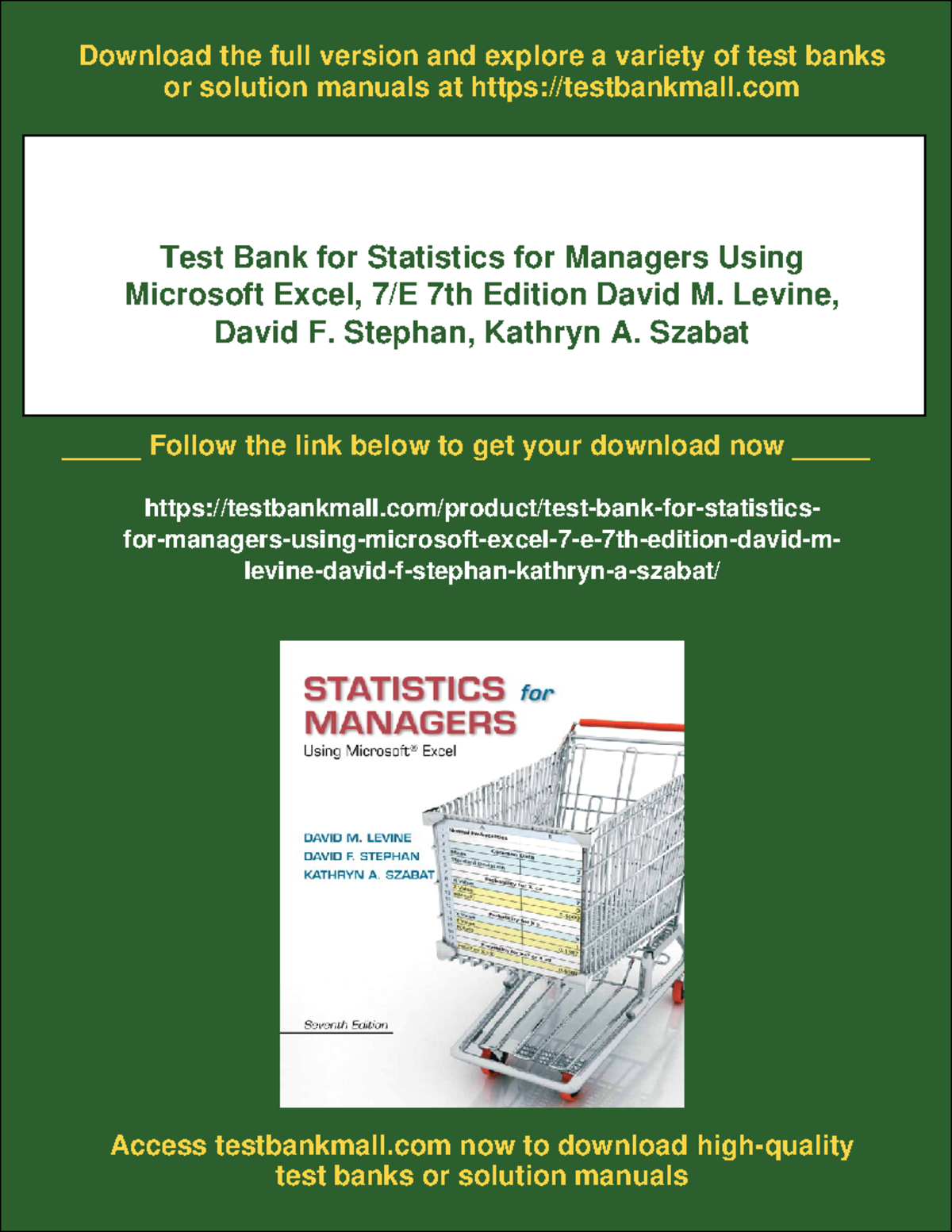 10705 - Test bank for statistics for managers using microsoft excel, 7 ...