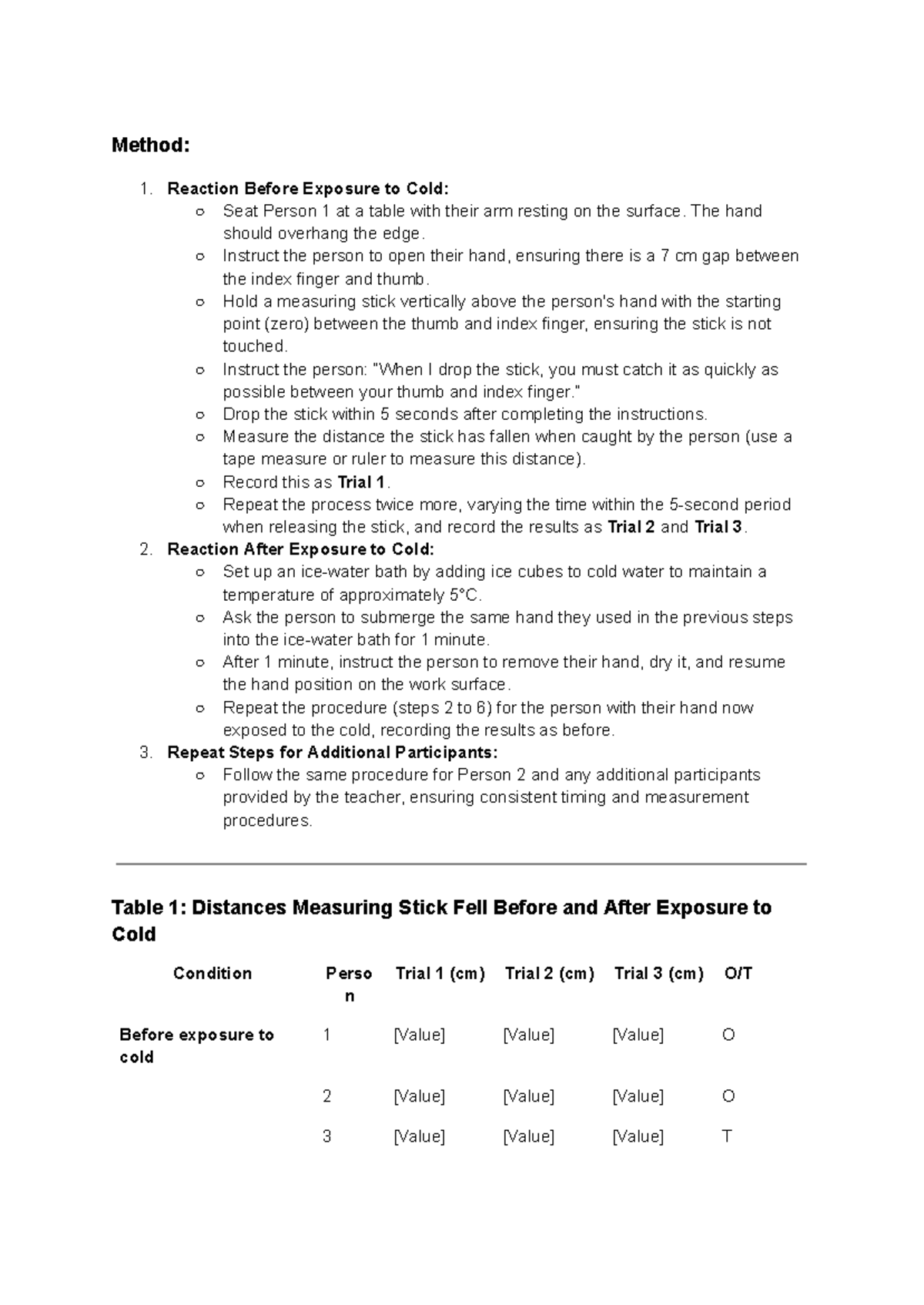 Reaction Time Study: Effect of Cold Exposure - Practical Experiment ...
