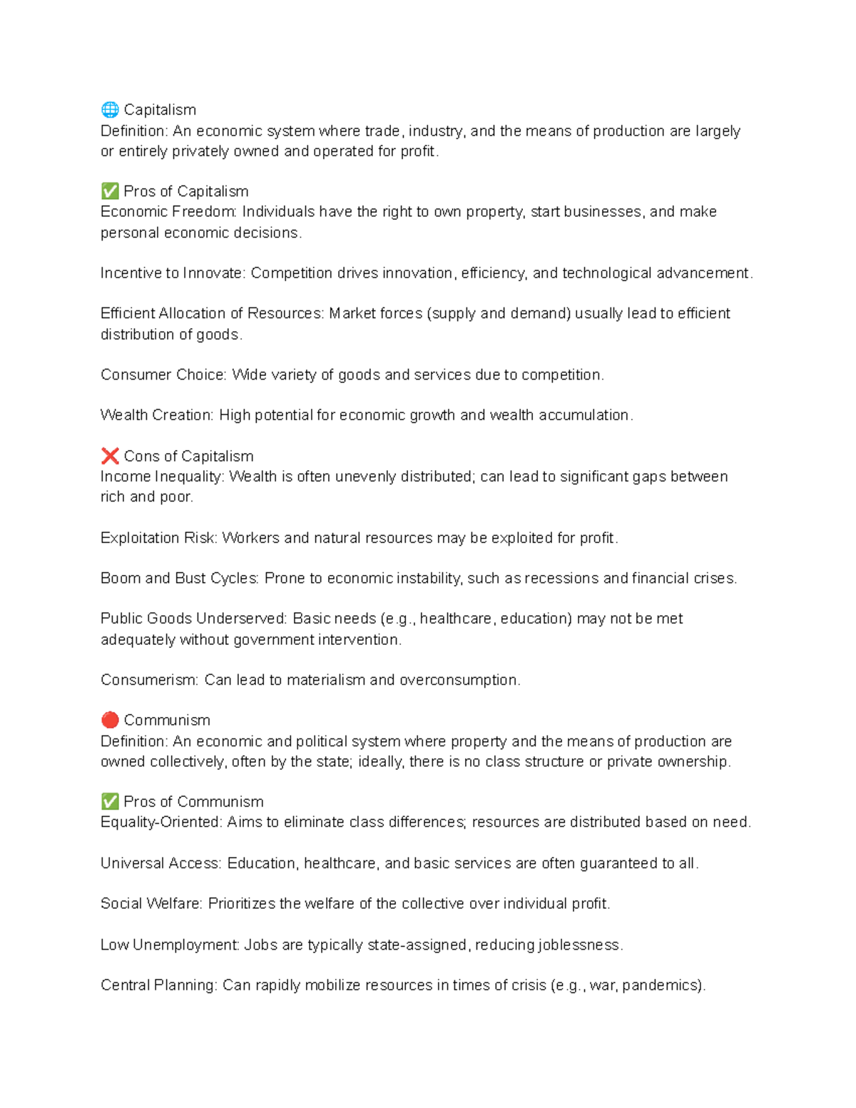 Capitalism vs Communism: Key Definitions and Economic Impacts - Studocu