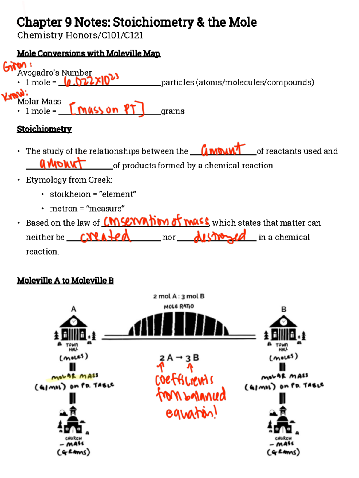 stoichiometry notes - Chapter 9 Notes: Stoichiometry & the Mole ...