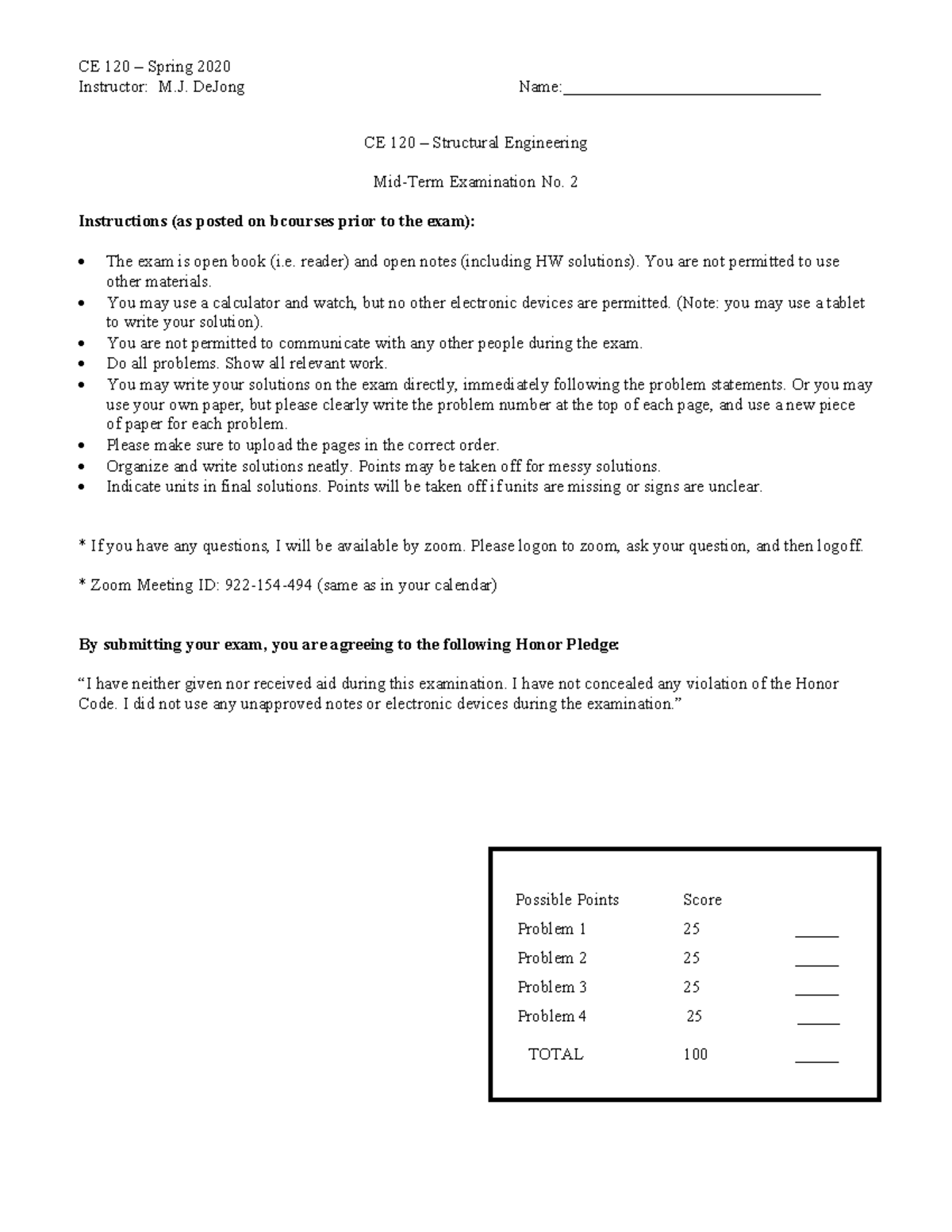 CE120-2020S-Midterm 2 solution - CE 120 – Spring 2020 Instructor: M ...