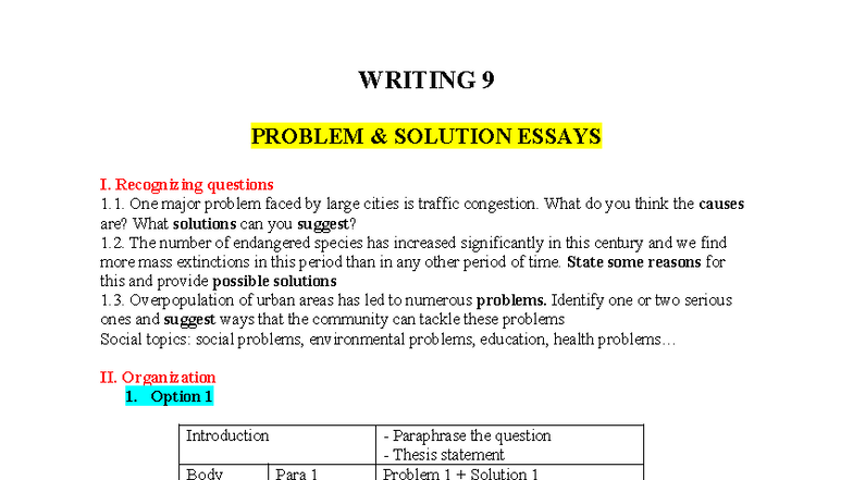 WRITING 9 PROBLEM SOLUTION ESSAYS: Strategies & Templates - Studocu