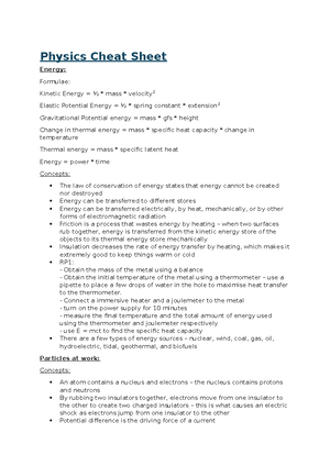 Physics Paper 2 Cheat Sheet AQA - Physics Paper 2 Cheat Sheet Forces ...