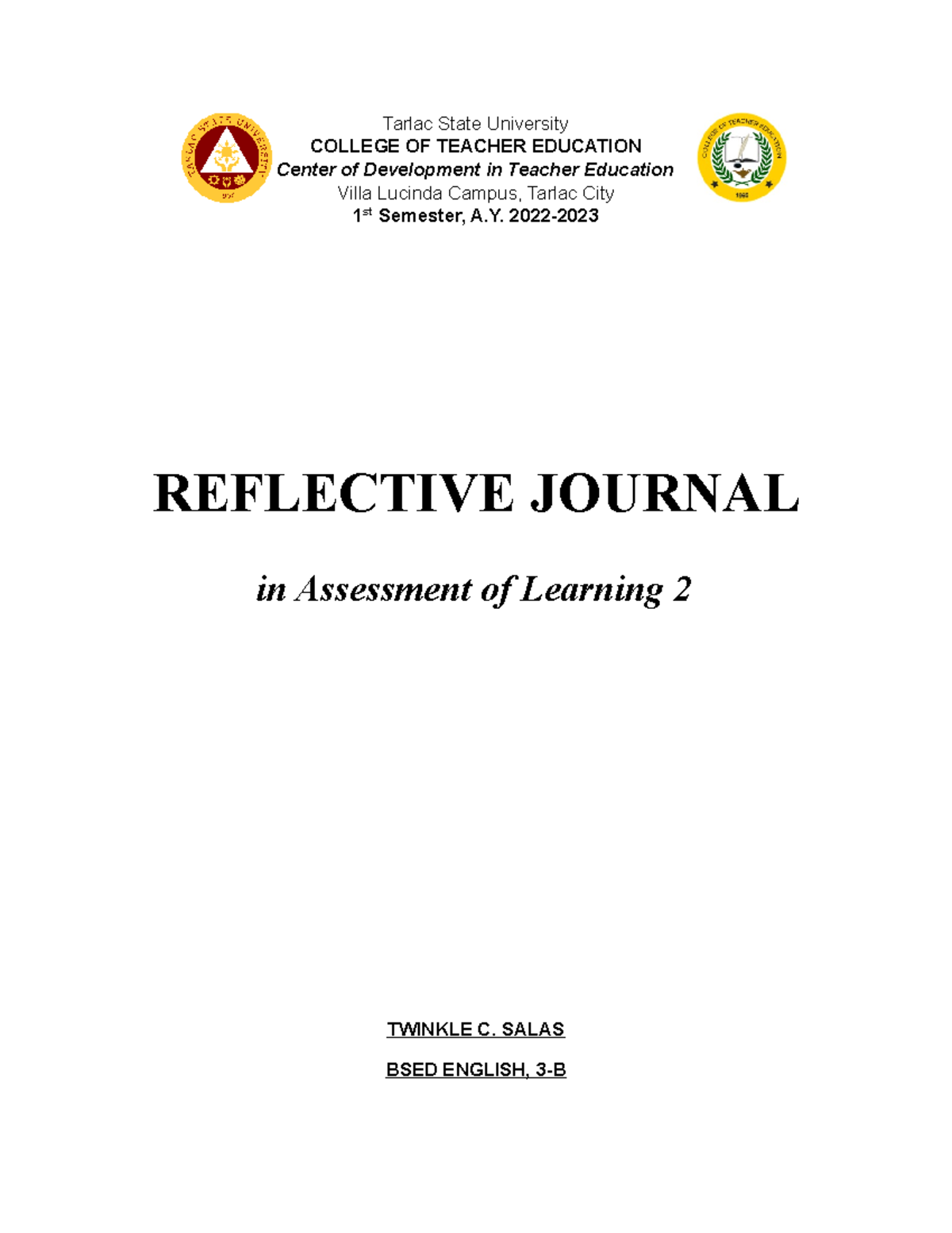 Reflective Journal - Tarlac State University COLLEGE OF TEACHER ...