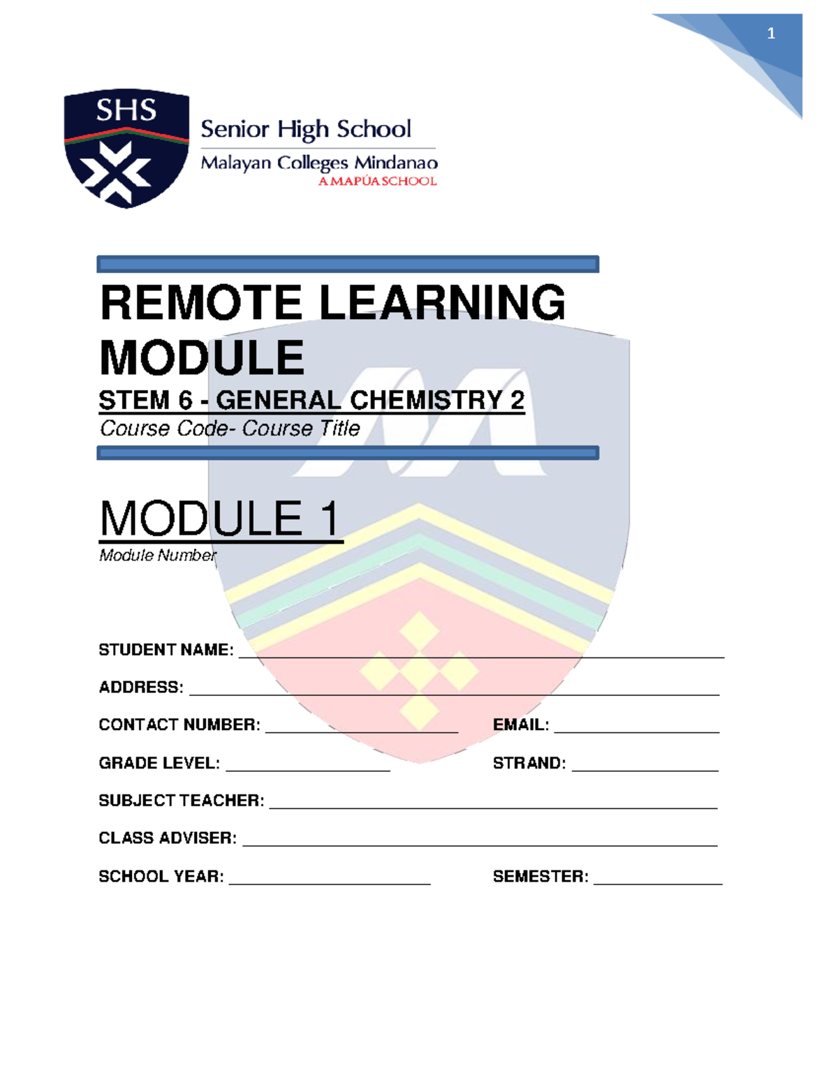 STEM6 General Chemistry 2 Module 1 - 1 REMOTE LEARNING MODULE STEM 6 ...