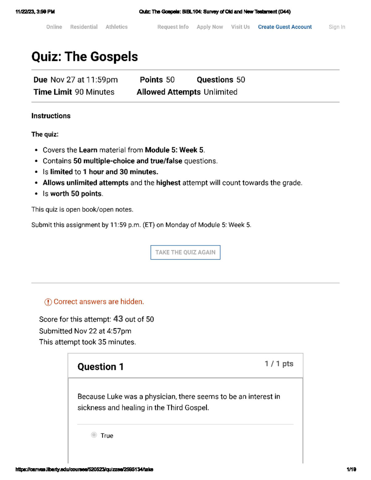 Bible 104 Quiz: Key Insights on The Gospels - Studocu