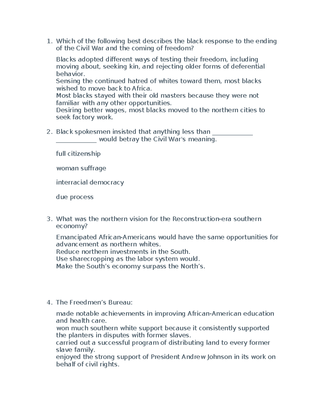 Ch. 15 Study Guide - Black Responses to Freedom Post-Civil War - Studocu